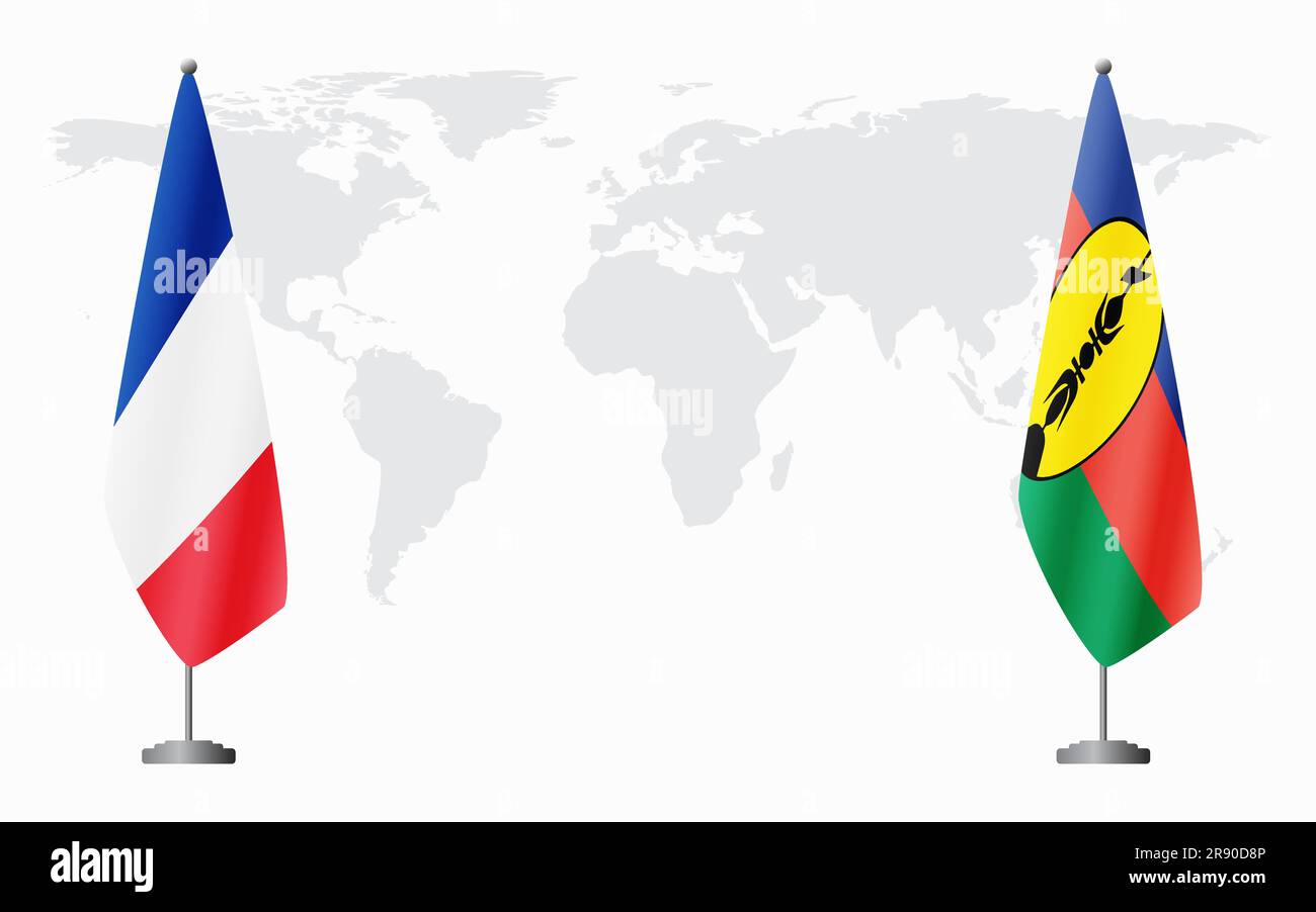 France and New Caledonia flags for official meeting against background ...