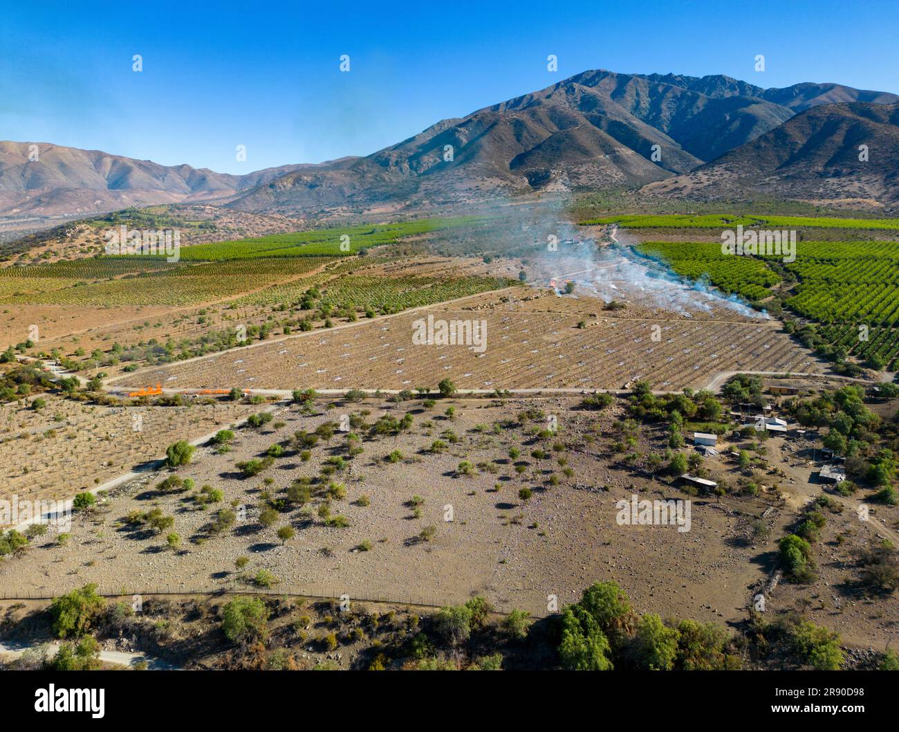 Aerial view of citriculture in Petorca in Chile, South America ...