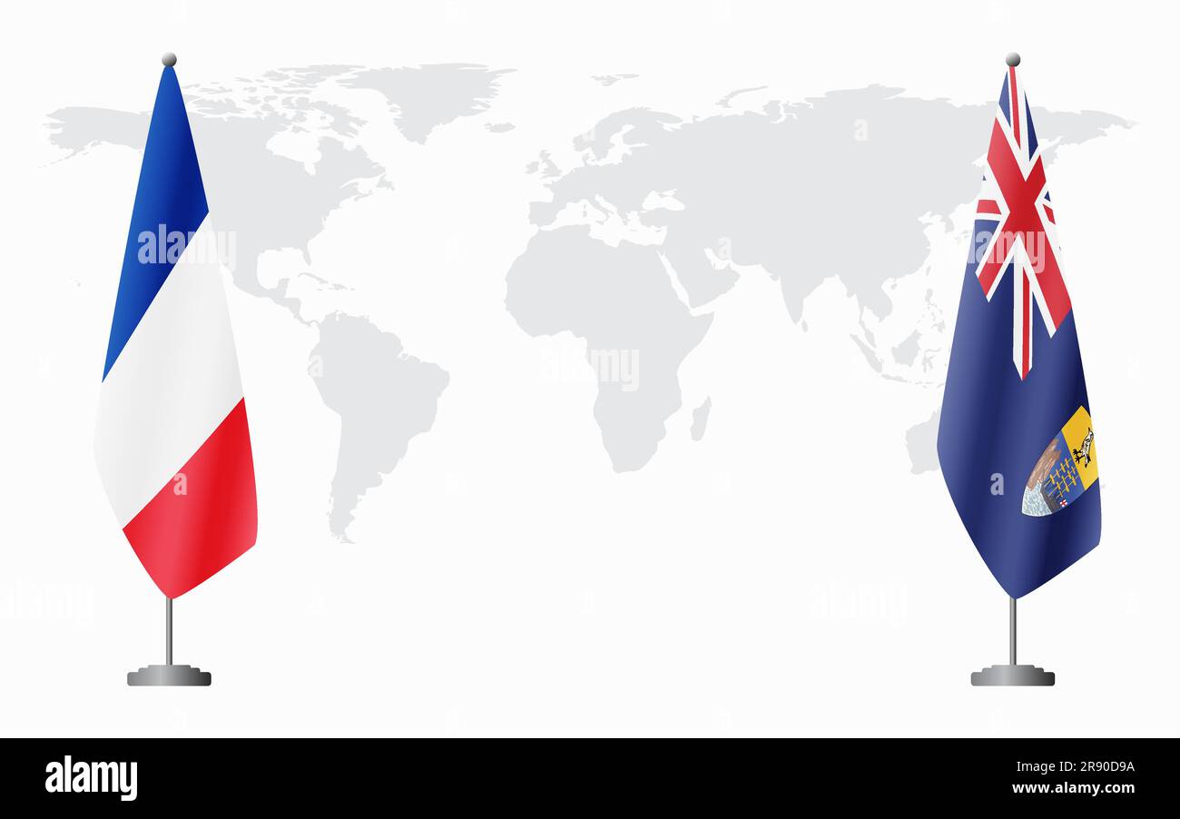 France and Saint Helena flags for official meeting against background ...