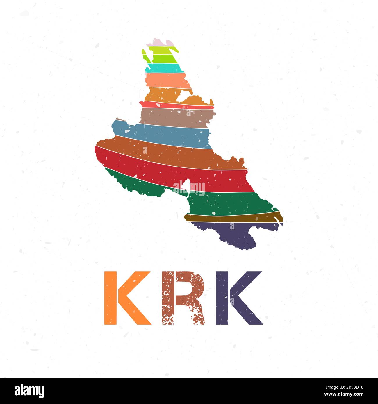 Krk map design. Shape of the island with beautiful geometric waves and ...