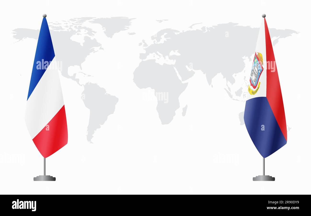 France and Sint Maarten flags for official meeting against background ...