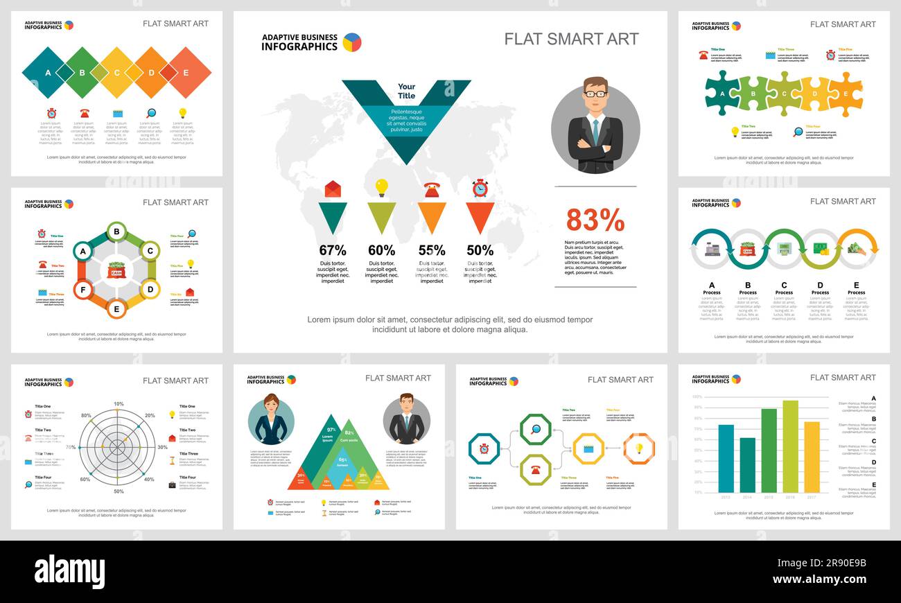 Colorful finance or research concept infographic charts set Stock ...