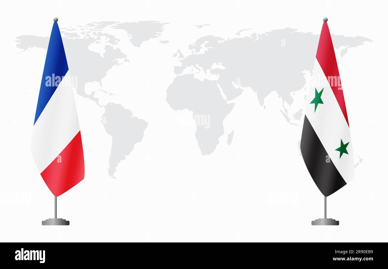 France and Syria flags for official meeting against background of world ...