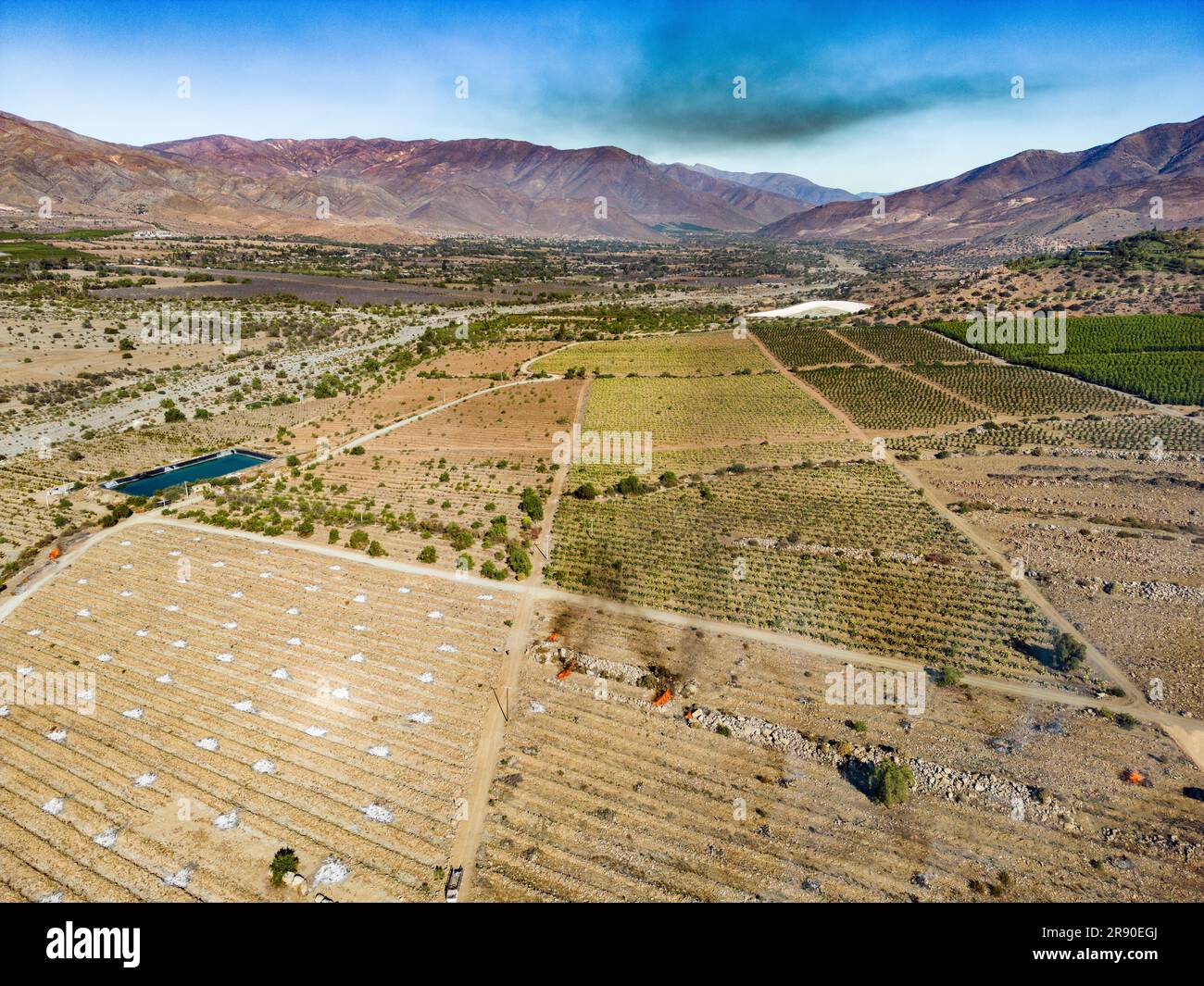 Aerial view of citriculture in Petorca in Chile, South America ...