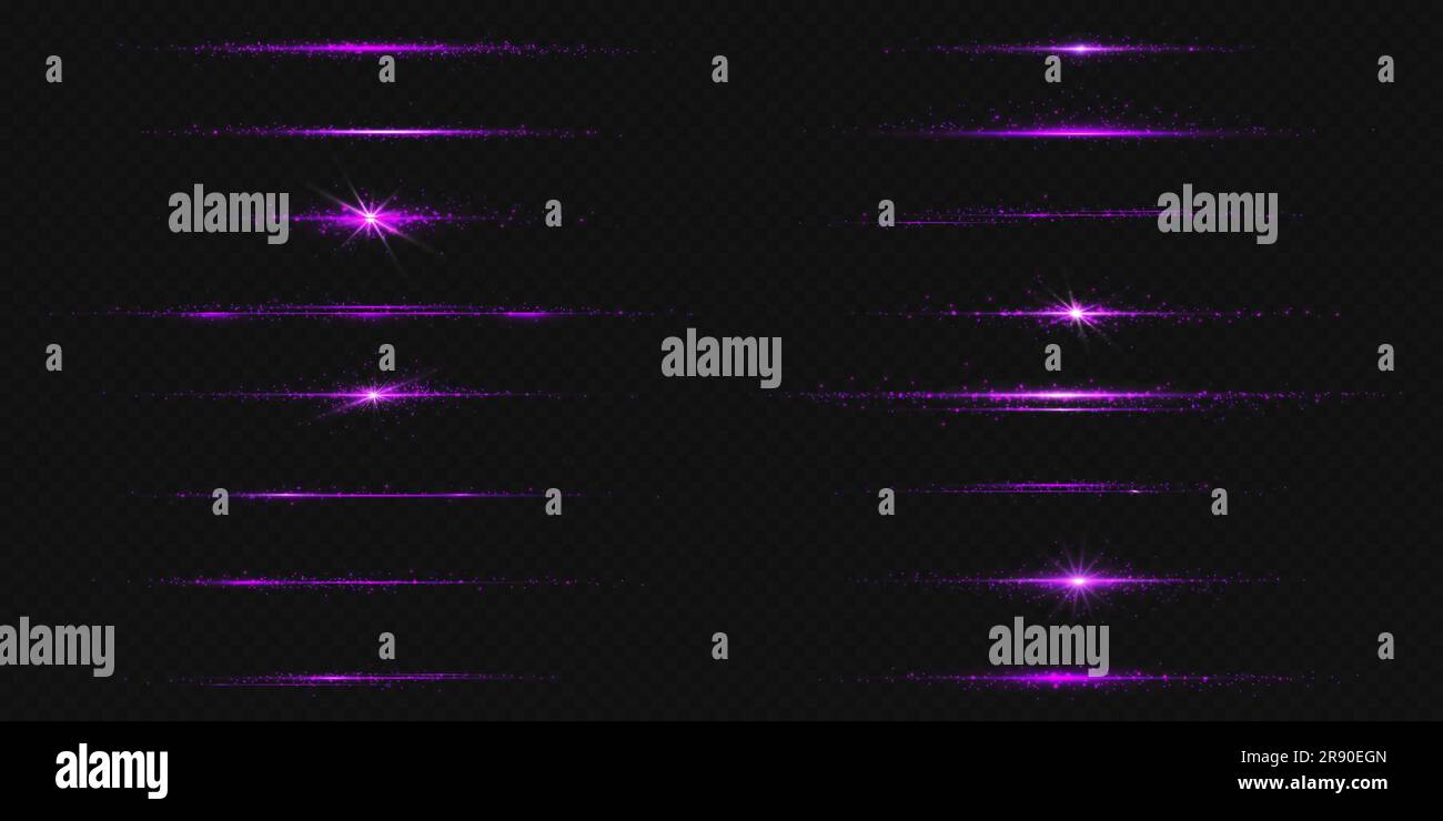 Purple line light glow with sparkle and flare shine. Horizontal violet ...