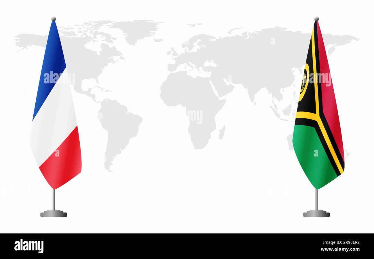 France and Vanuatu flags for official meeting against background of ...