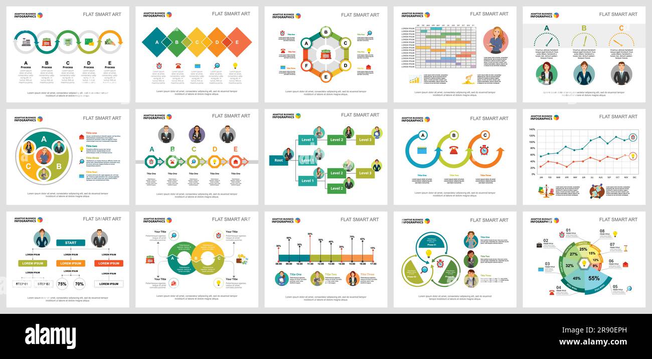 Colorful statistics or teamwork concept infographic charts set Stock ...