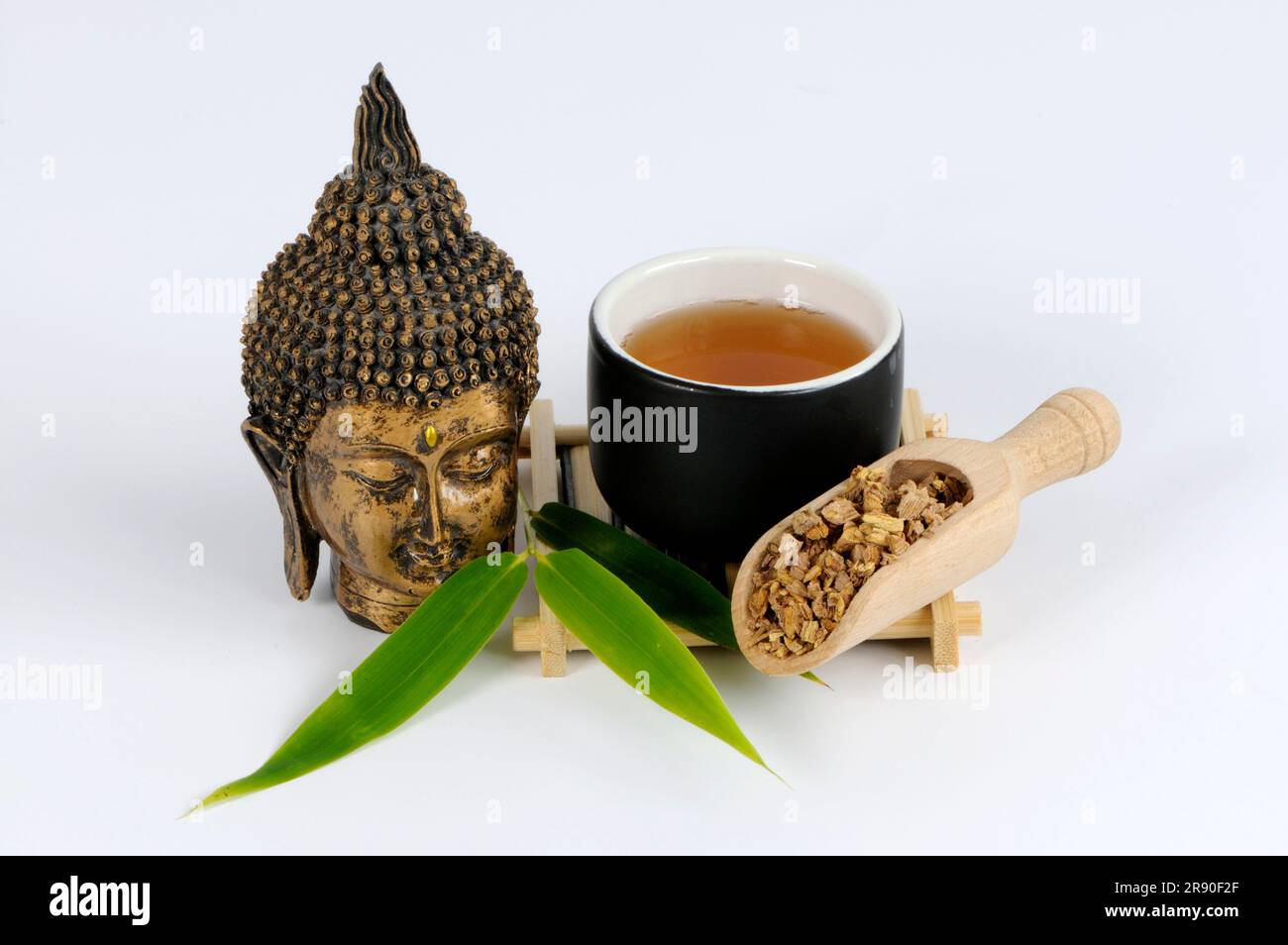 Cup of dyer's woad root tea (Isatidis Radix), dyer's woad root, faerber ...