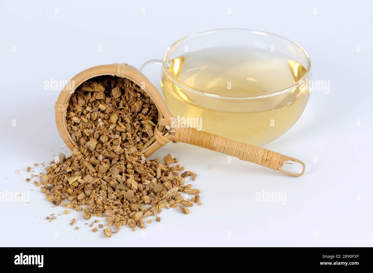 Cup of dyer's woad root tea (Isatidis Radix), dyer's woad root, faerber ...