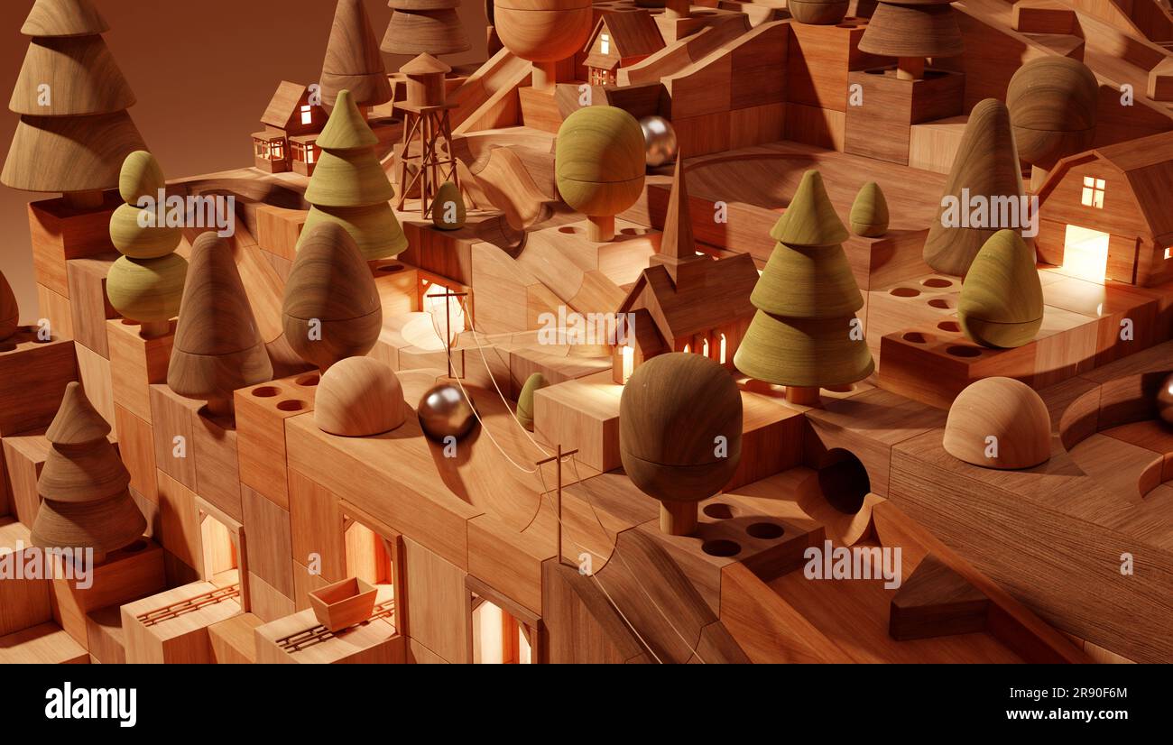 Vinatge wooden marble run toy with forest theme and warm lighting ...