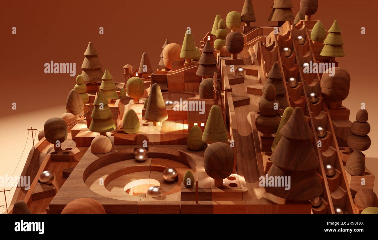 Vinatge wooden marble run toy with forest theme and warm lighting ...