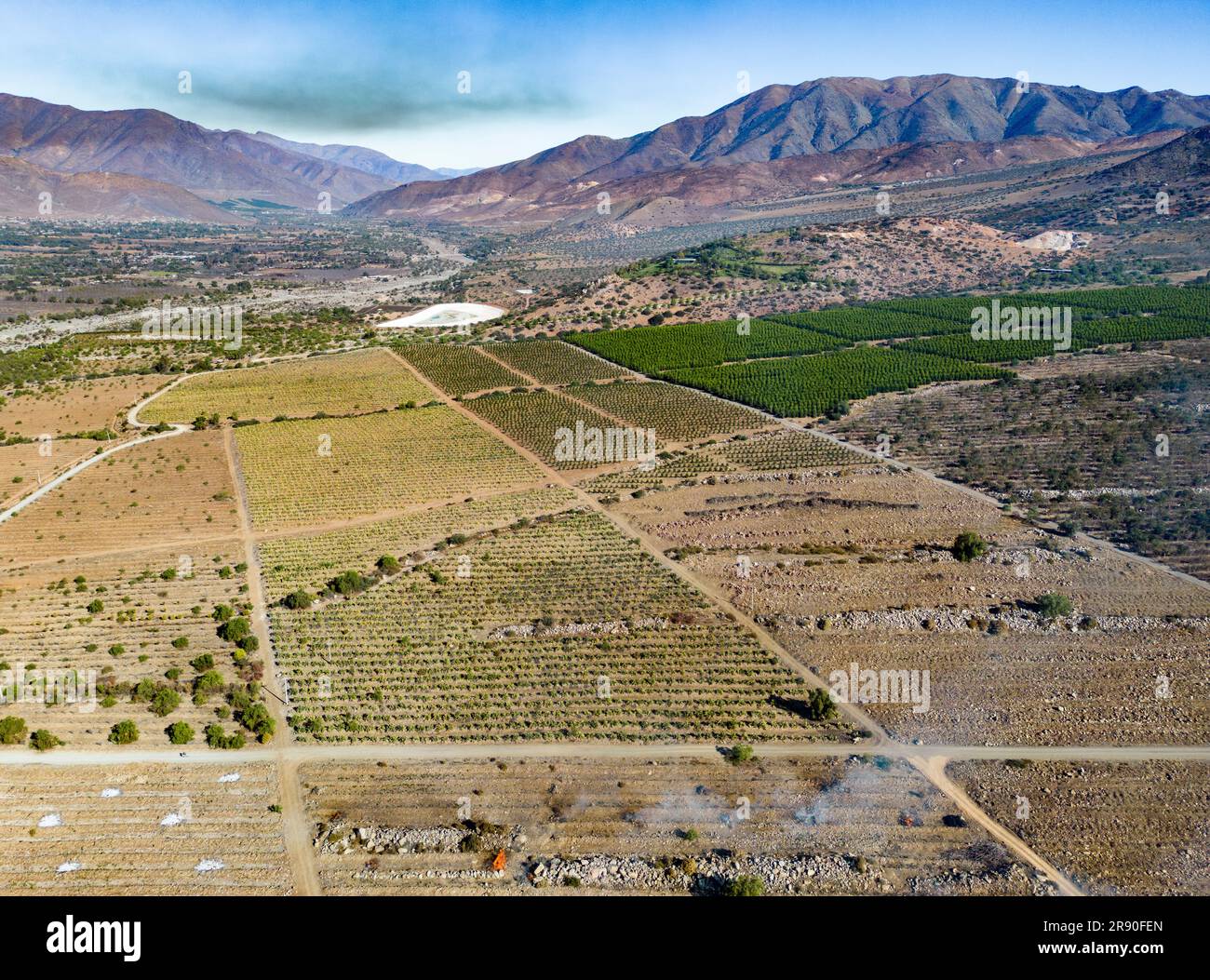 Aerial view of citriculture in Petorca in Chile, South America ...