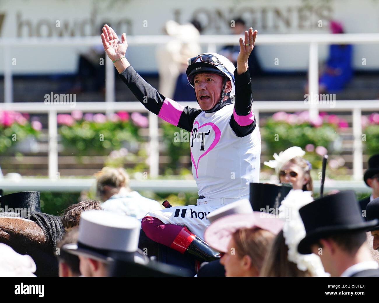 Frankie Dettori celebrates after winning the Albany Stakes on Porta ...