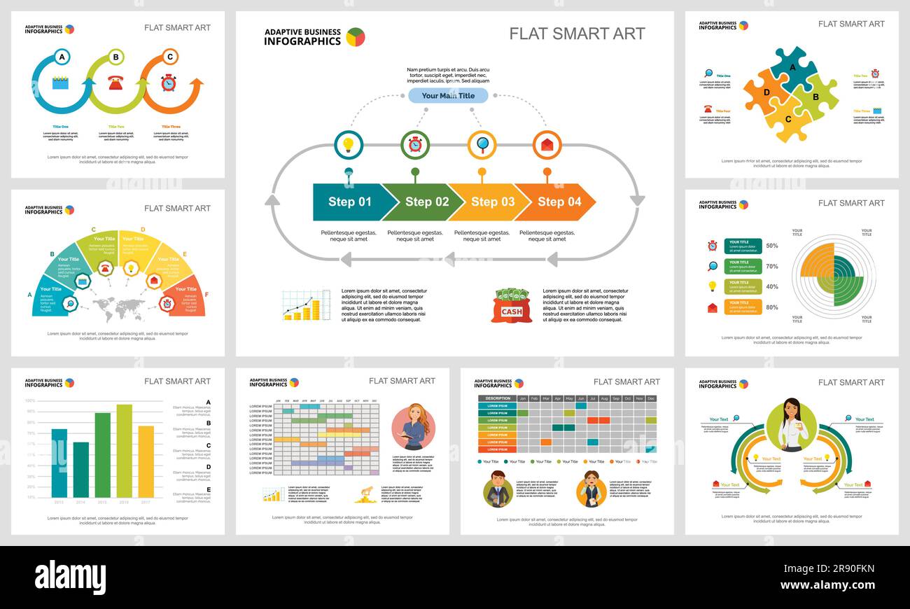 Colorful planning or strategy concept infographic charts set Stock ...