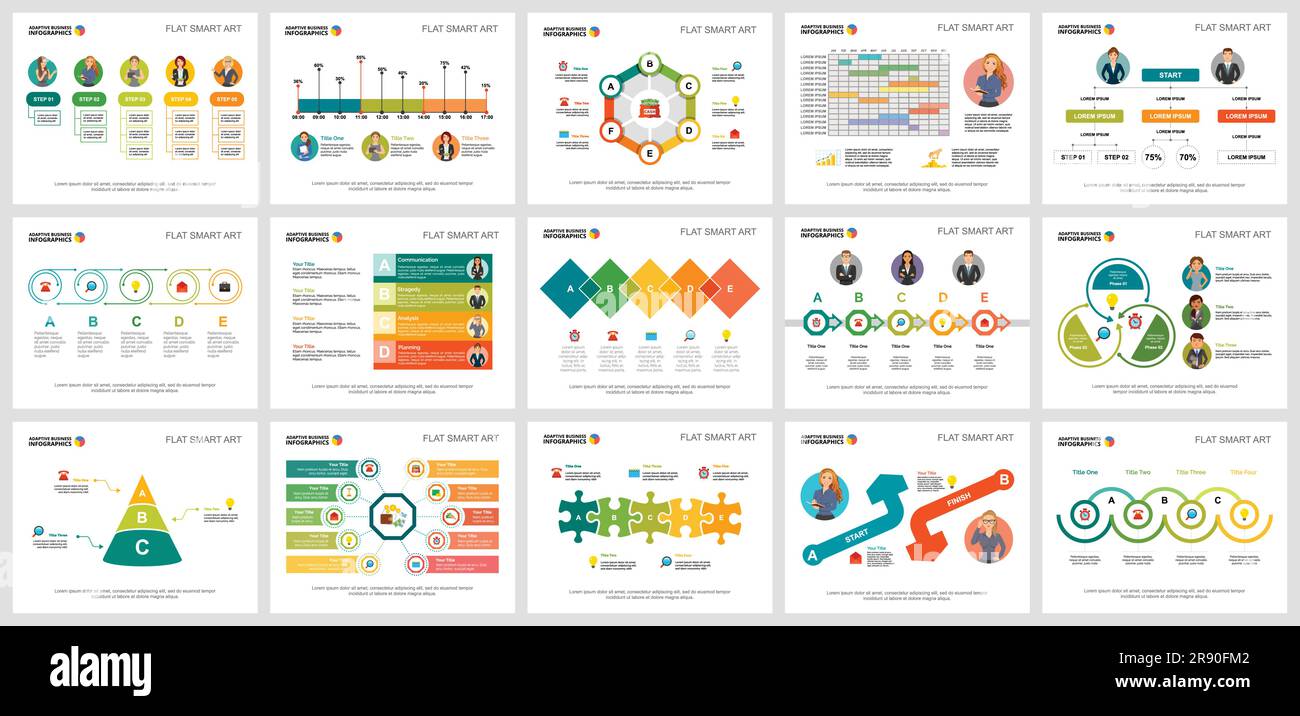 Colorful workflow or research concept infographic charts set Stock ...