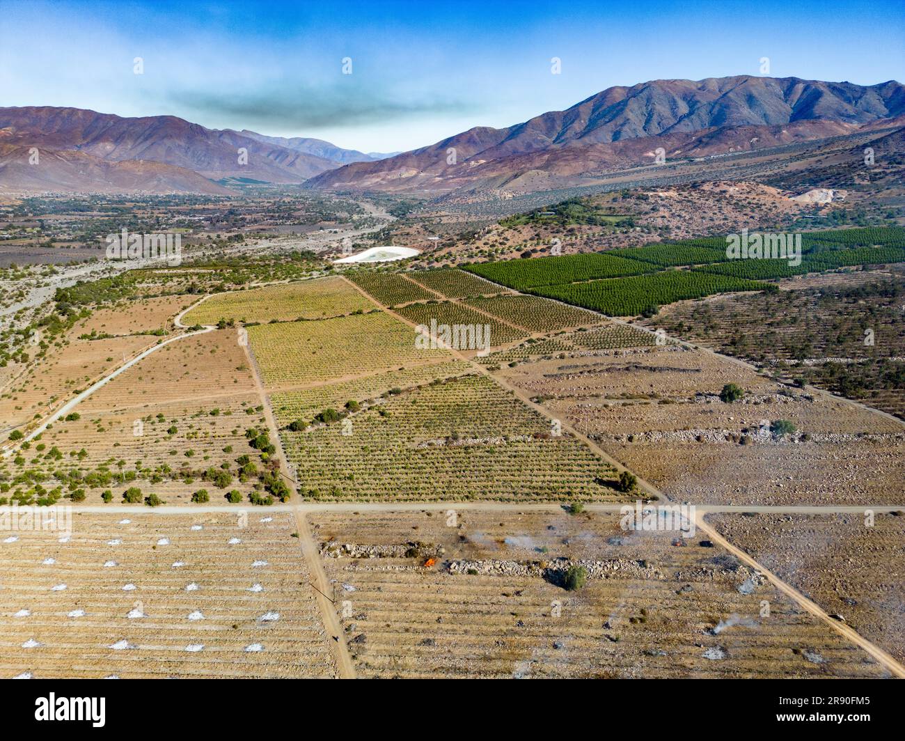Aerial view of citriculture in Petorca in Chile, South America ...