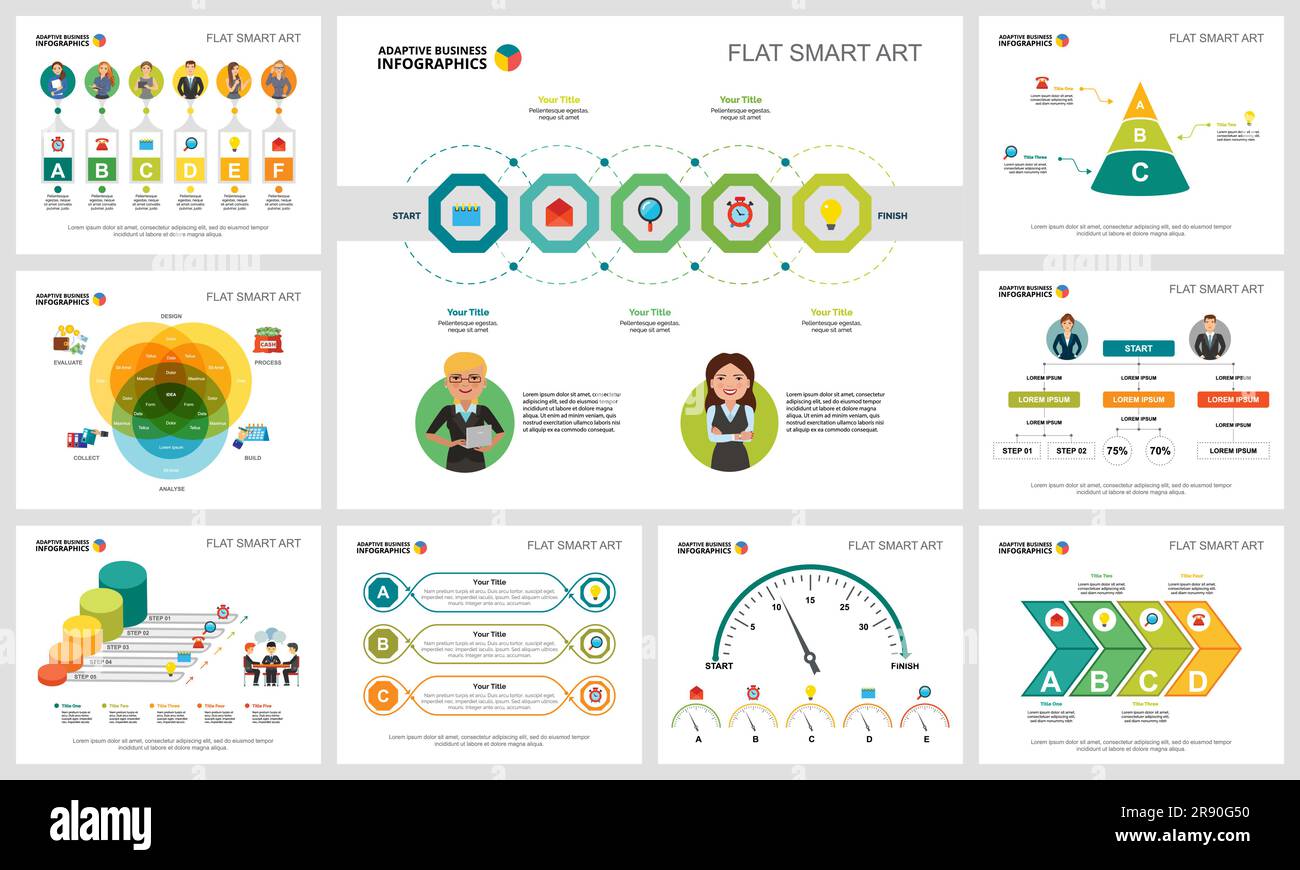Colorful startup or workflow concept infographic charts set Stock ...