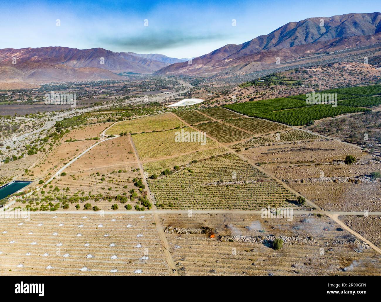 Aerial view of citriculture in Petorca in Chile, South America ...