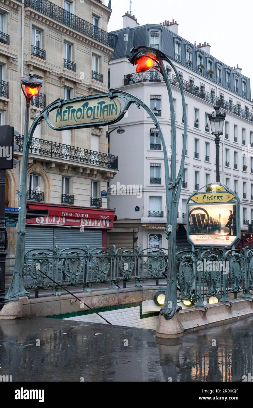 Anvers Metro Station, Montmartre, Paris, France, Rainy Day Stock Photo ...