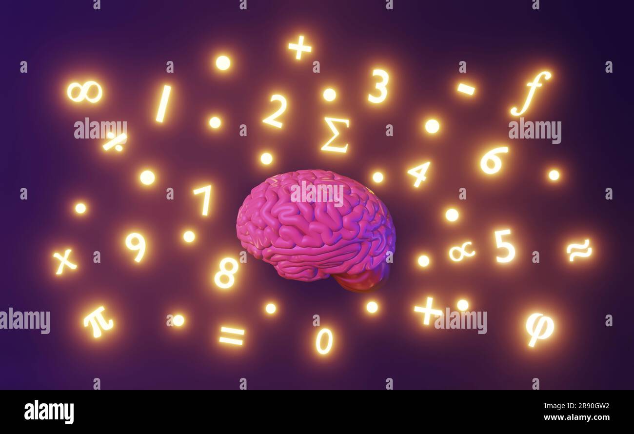 Human brain numbers mathematical symbols 3d rendering banner ... Human brain numbers mathematical symbols 3d rendering banner ...