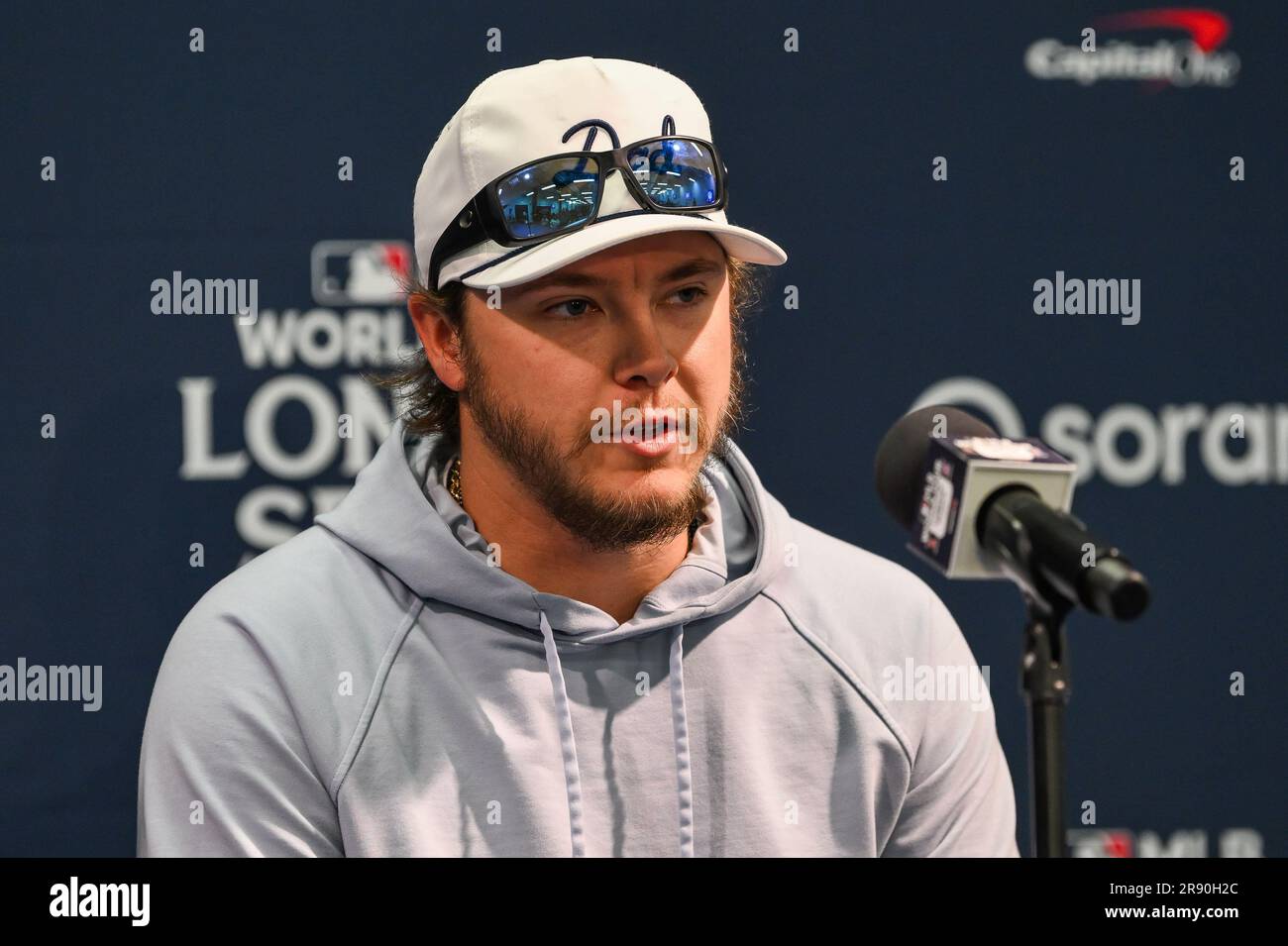 Justin Steele #35 of the Chicago Cubs during the press conference ahead ...