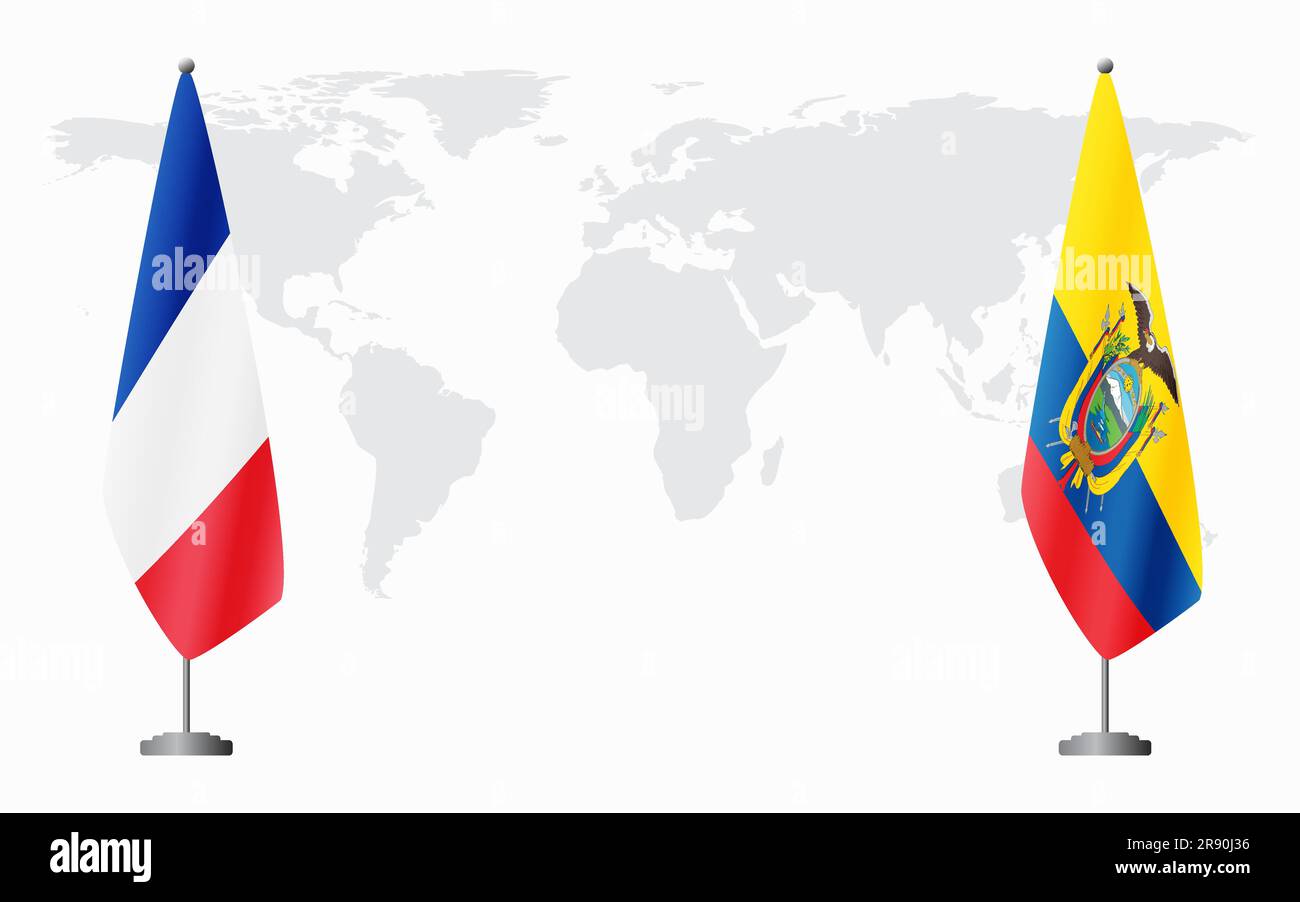 France and Ecuador flags for official meeting against background of ...