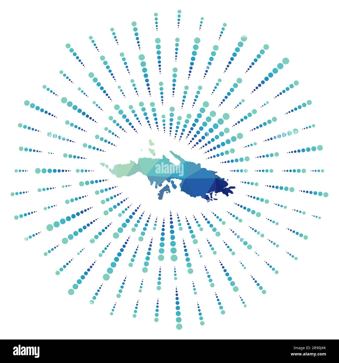 Shape of Saint Thomas, polygonal sunburst. Map of the island with ...