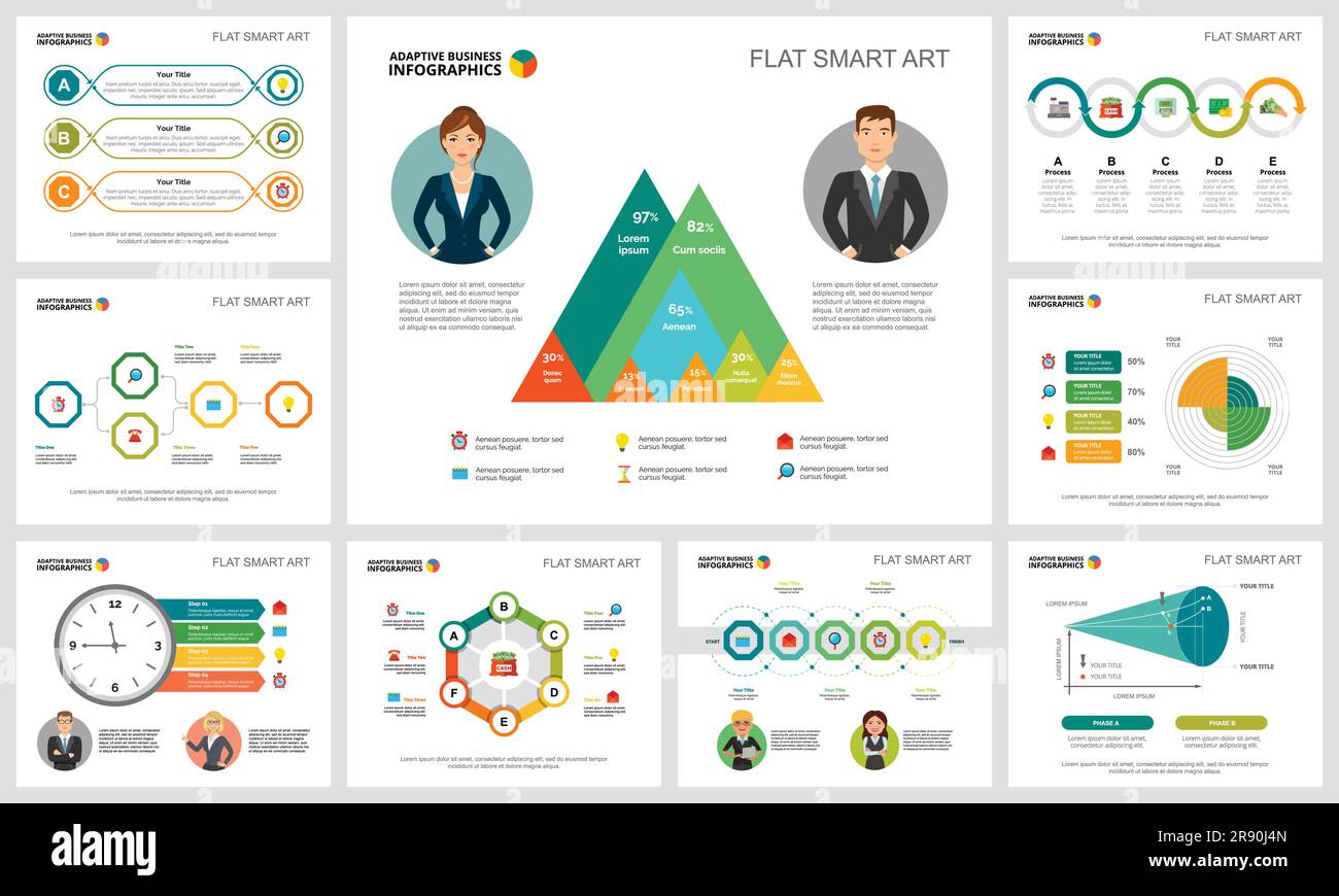 Colorful finance and research concept infographic charts set Stock ...