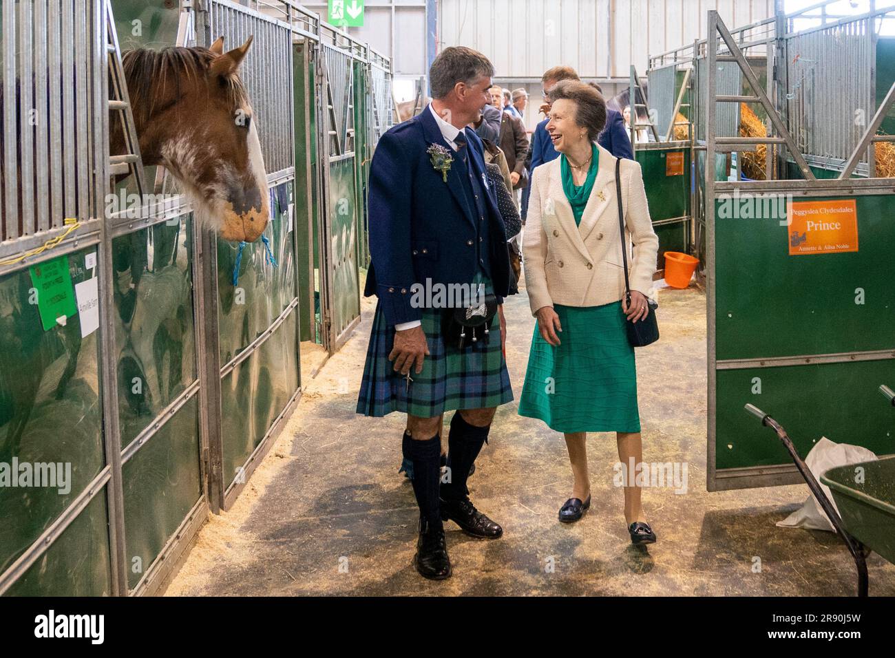 The Princess Royal visits the Clydesdale horses at the Royal Highland ...