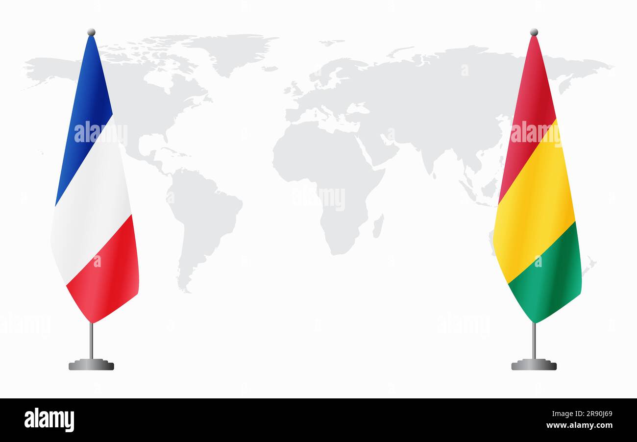 France and Guinea flags for official meeting against background of ...