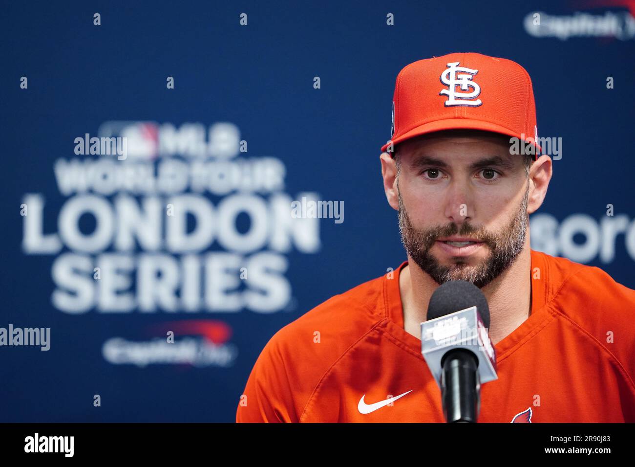 St. Louis Cardinals’ Adam Wainwright speaks in a press conference ...