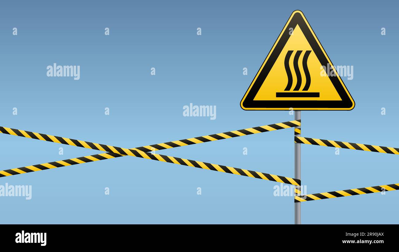 Safety sign. Caution - danger Hot surface. Barrier tape and sign on ...