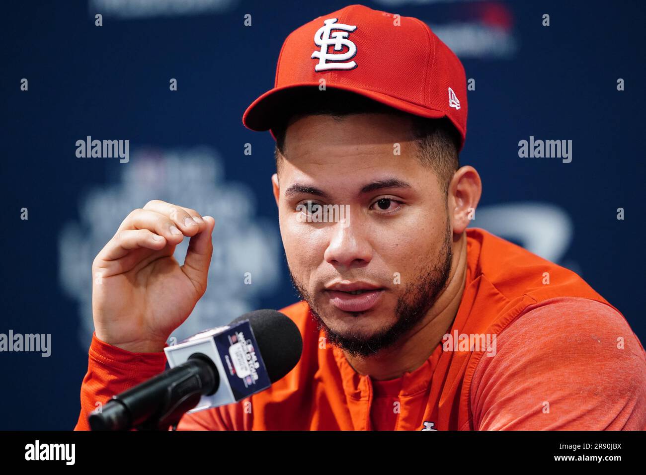 St. Louis Cardinals’ Willson Contreras speaks in a press conference ...