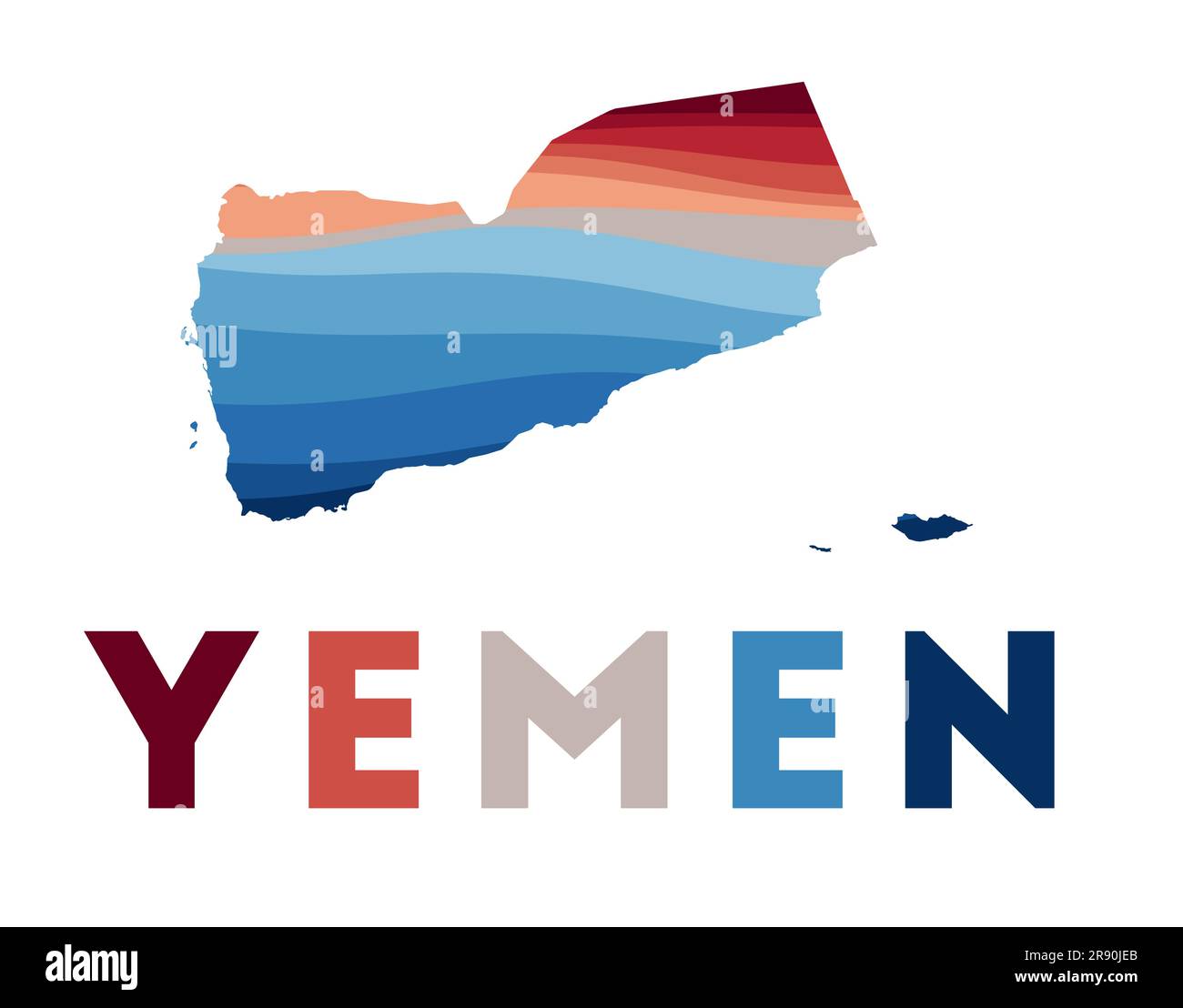 Yemen map. Map of the country with beautiful geometric waves in red and ...