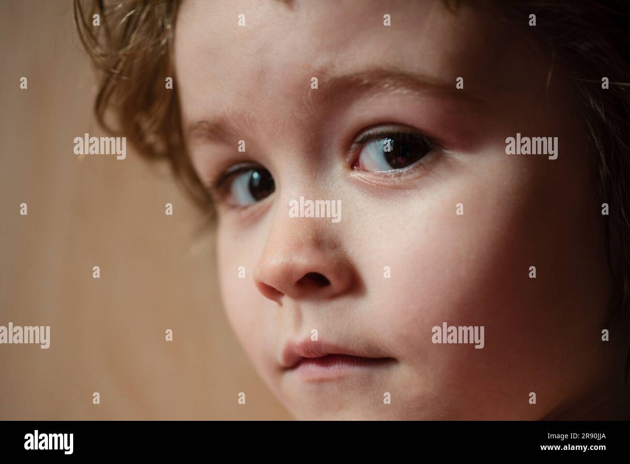 Portrait of amazed surprised little boy. Concept of kids face close-up ...