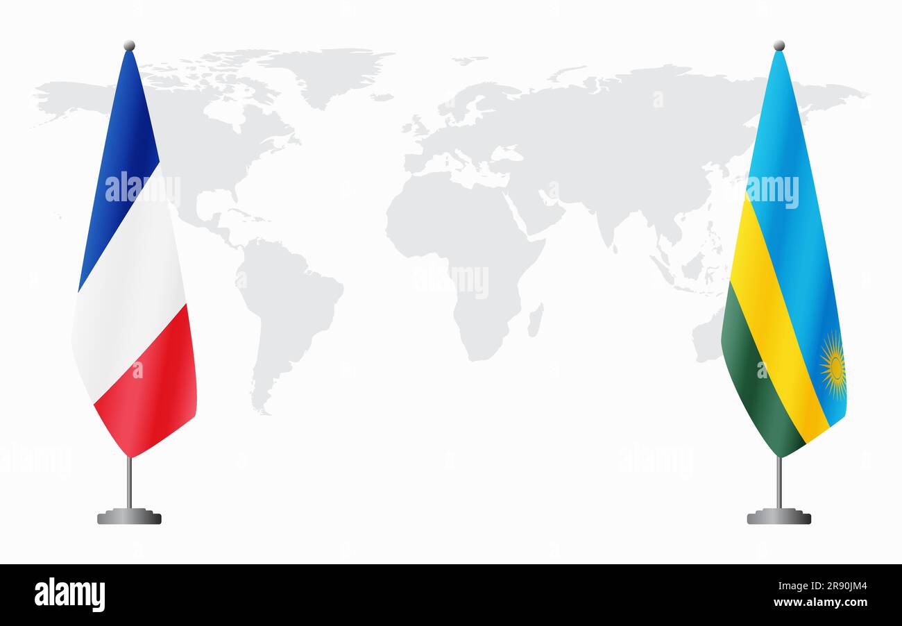 France and Rwanda flags for official meeting against background of ...