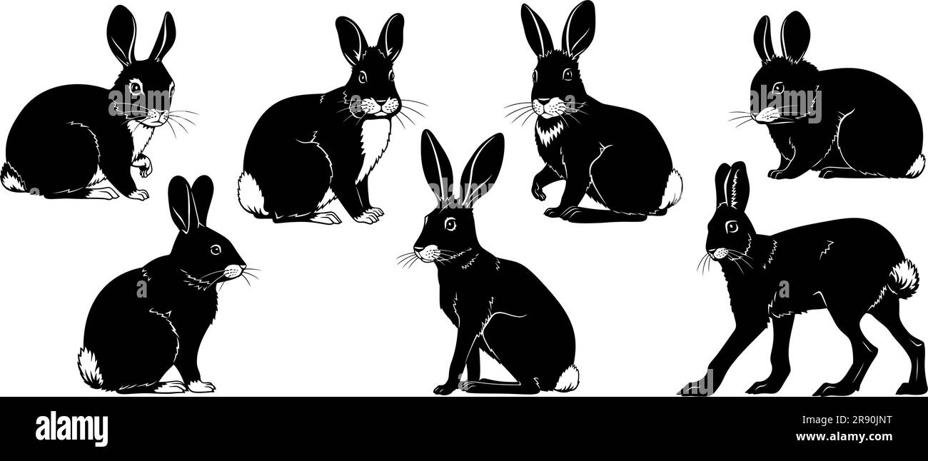 Rabbits Silhouettes. Vector cliparts isolated on white Stock Vector ...