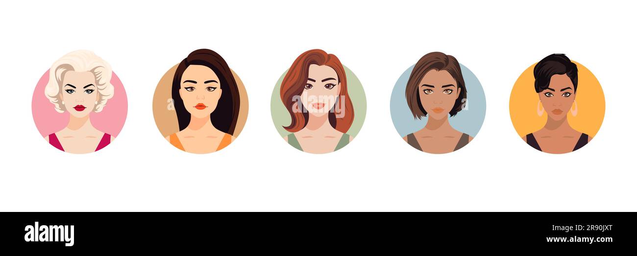 Vector Woman Avatar Set. Beautiful Young Girls Portrait Collection ...