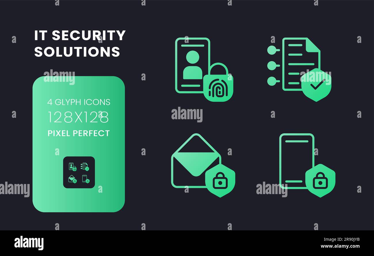 Cyber security solutions green solid gradient desktop icons Stock ...