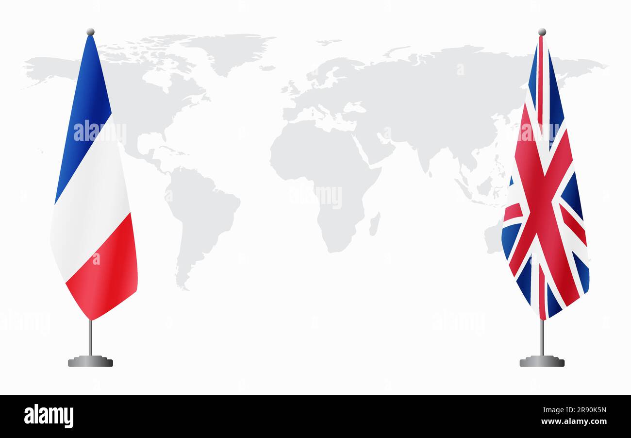 France and United Kingdom flags for official meeting against background ...