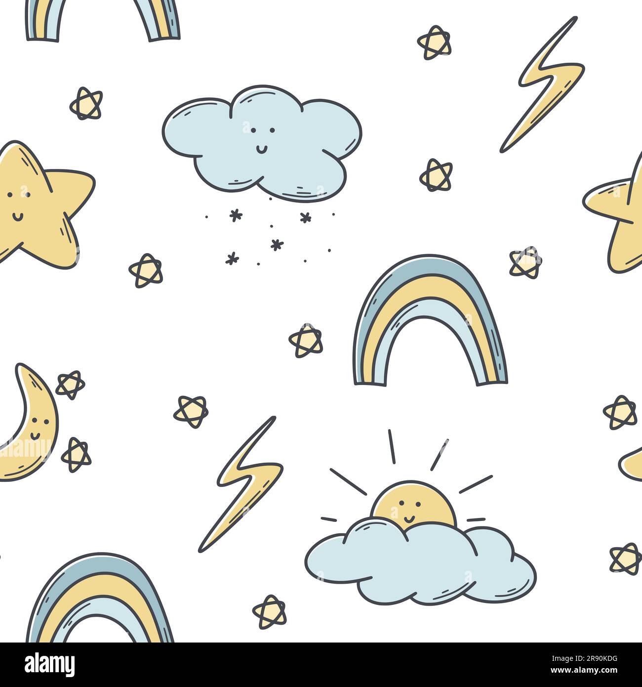 Doodle weather yellow cloud Cut Out Stock Images & Pictures - Alamy