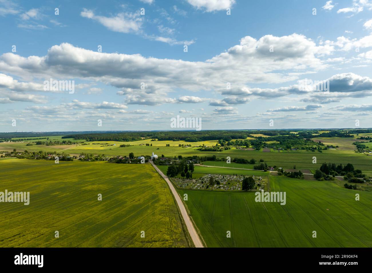 aerial panoramic view on blue sky dome background with white striped ...
