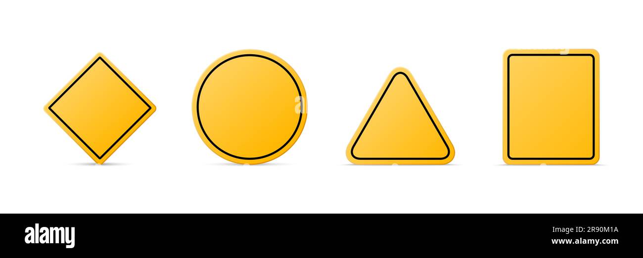 Vector Yellow Warning, Danger Stop Sign Frame Icon Set Isolated ...
