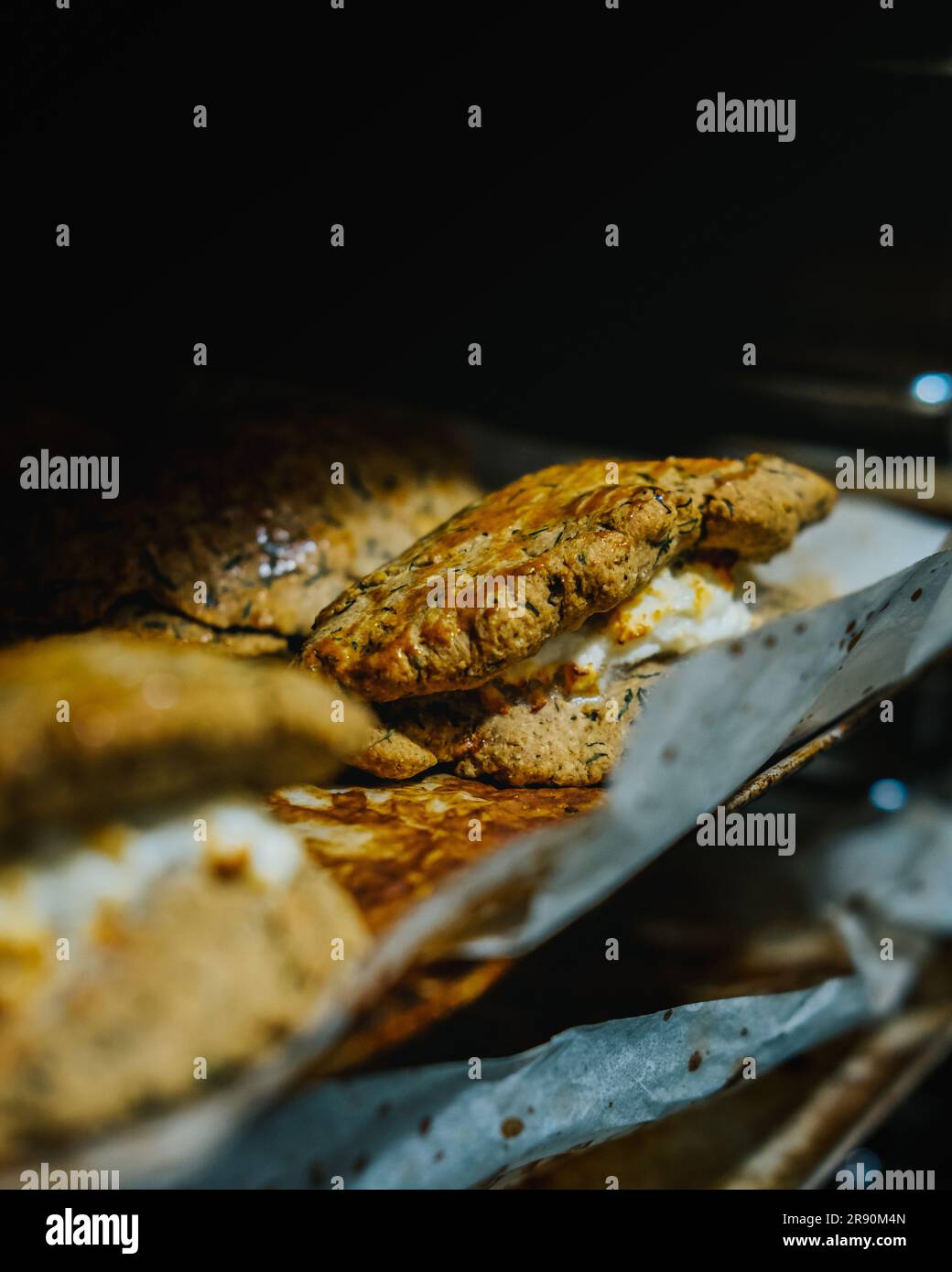A close-up of a freshly-baked food item in an oven Stock Photo - Alamy