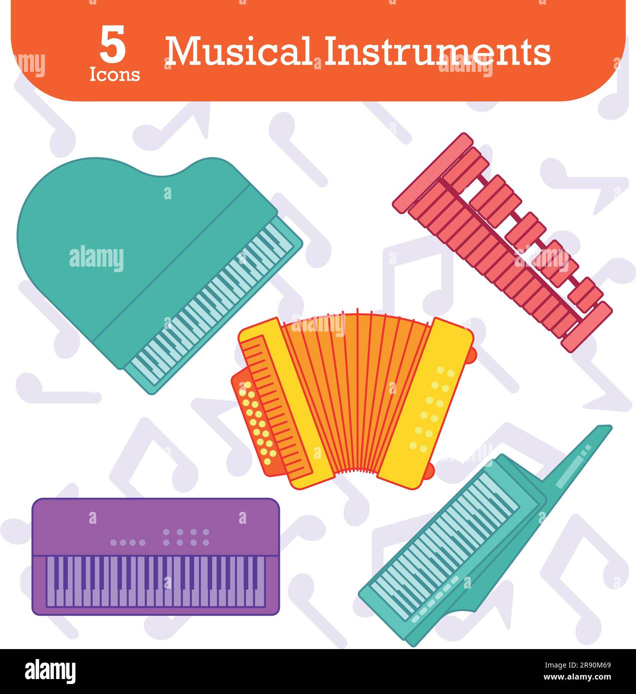Set of colored musical instruments icons Vector Stock Vector Image ...