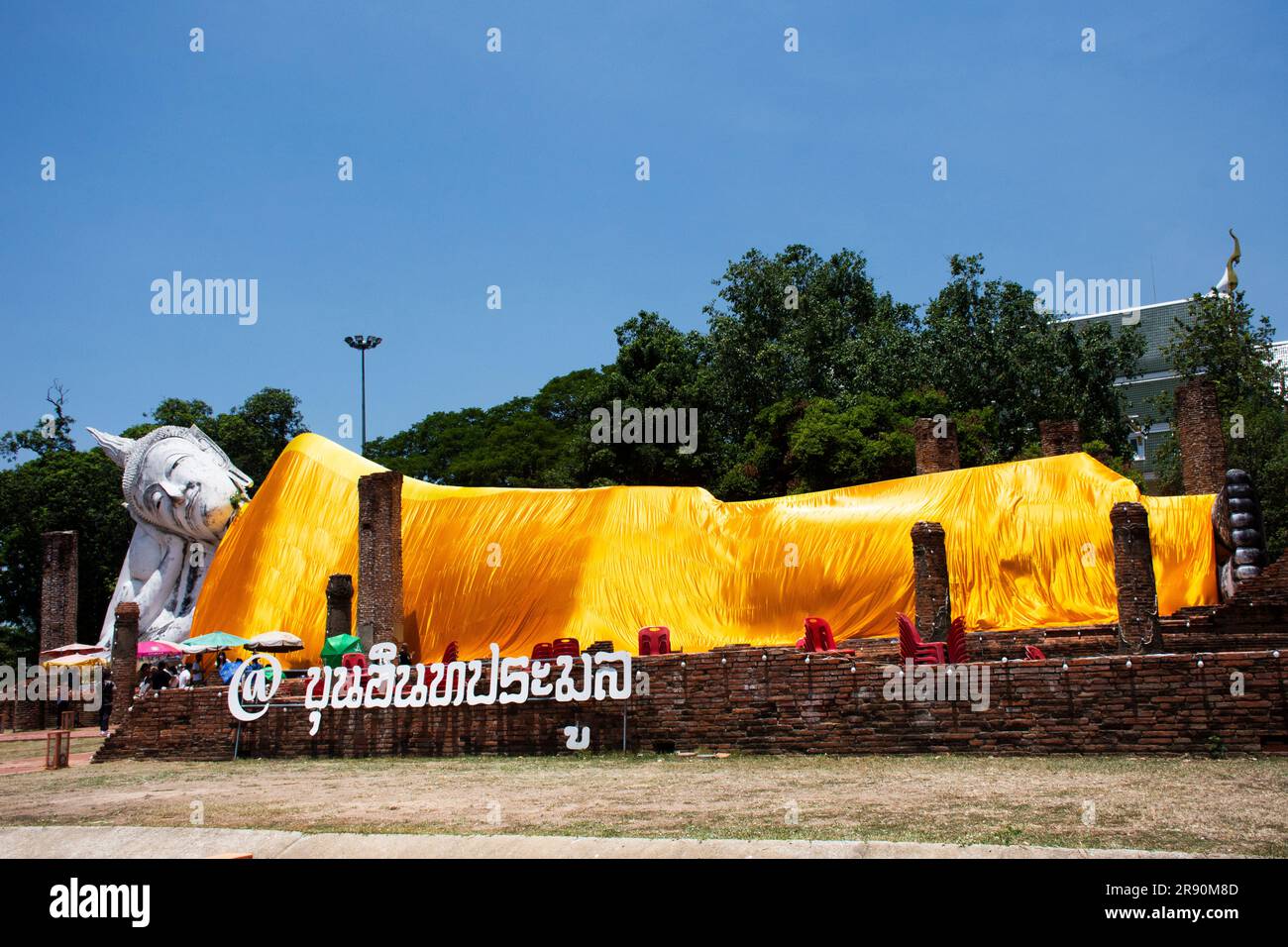 Ancient antique white buddha reclining attitude statue of Wat Khun ...