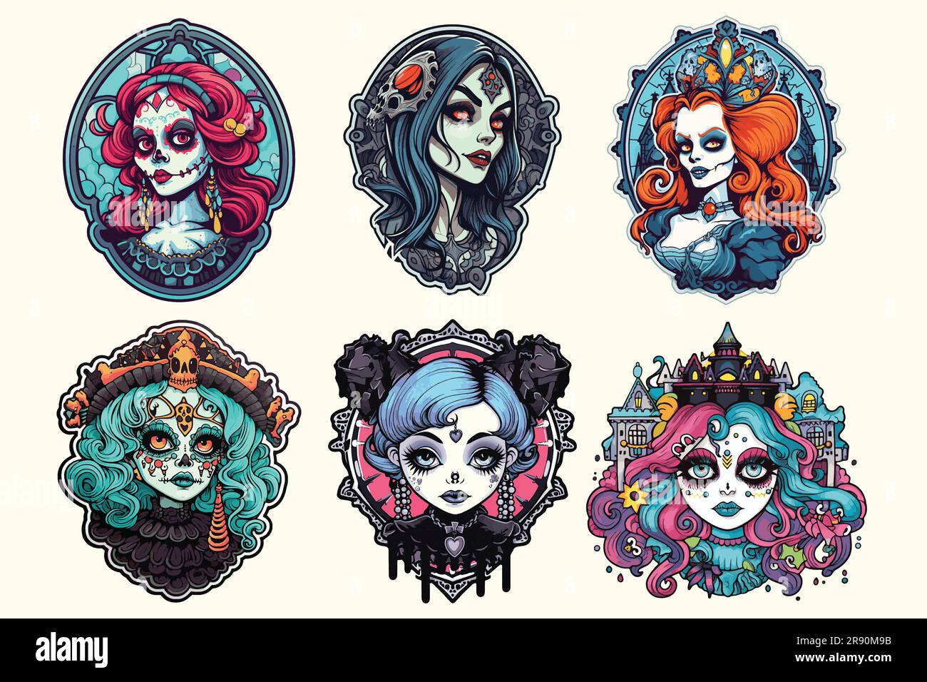 a gothic sticker, adorable and flashy colors. Details for halloween ...