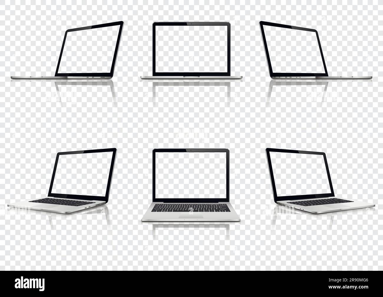 Laptop with transparent screen on transparent background. Perspective ...