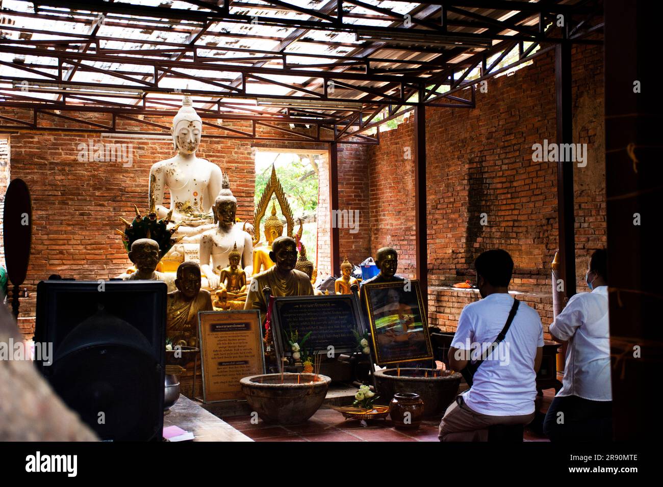 Ancient antique buddha in ruin old ubosot of Wat Khun Inthapramun ...