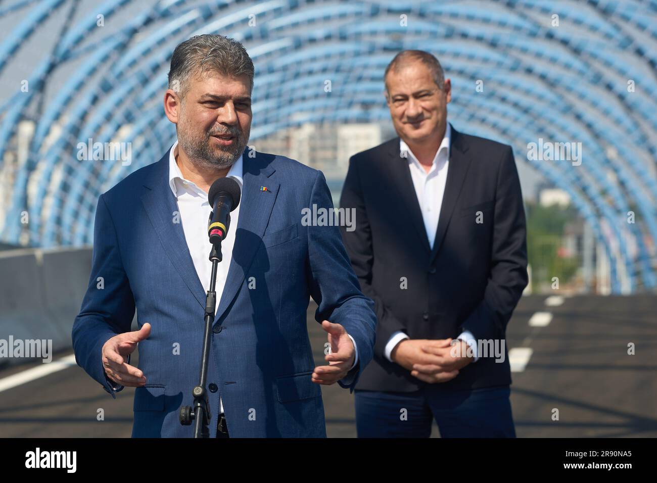 Bucharest, Romania. 23rd June, 2023: (L-R) Marcel Ciolacu, the Prime ...